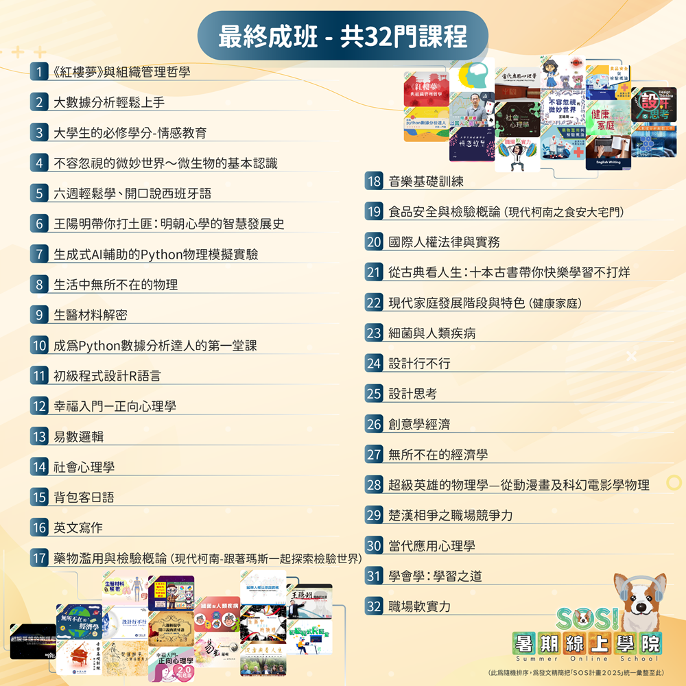 ewant 育網開放教育平台: 【2025 SOS！暑期線上學院】📢最終階段成班公告-共32門課成班💐已報名截止 | ewant 育網開放教育平台